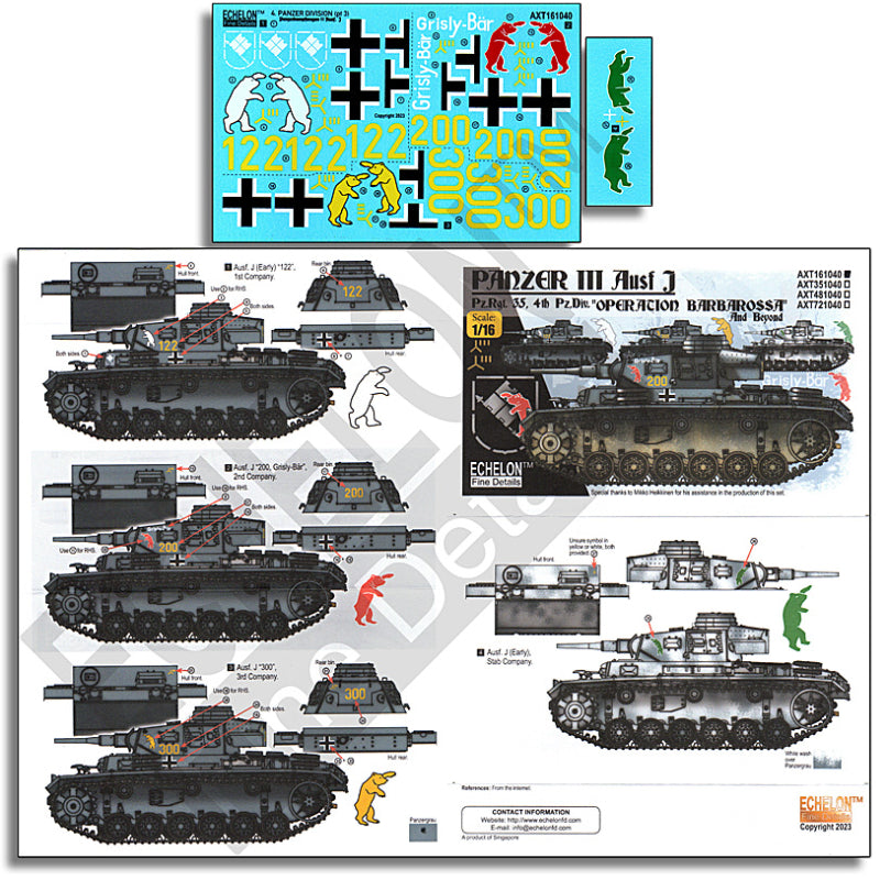 Echelon 1/16 4. Pz.Div. Panzer III Ausf.J Decal Set – Hobby Assault